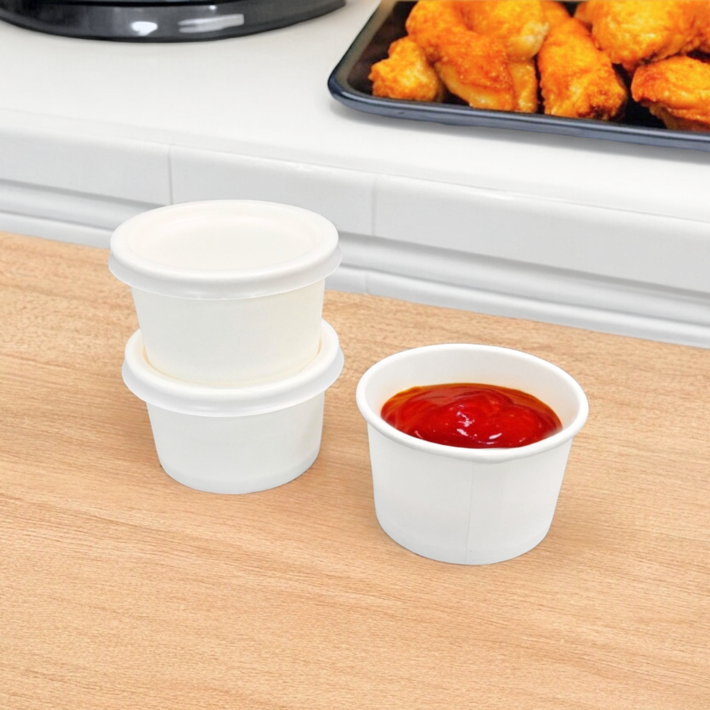 200pcs/500pcs 2oz Disposable White Paper Sauce Cup with Plastic Lid ...
