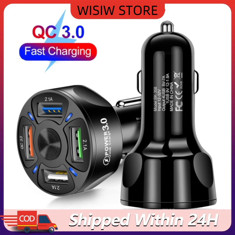 4 USB Fast Charging Car Charger QC3.0 12v 24v Quick USB Charger Adapter 4 Ports Vehicle Must ...