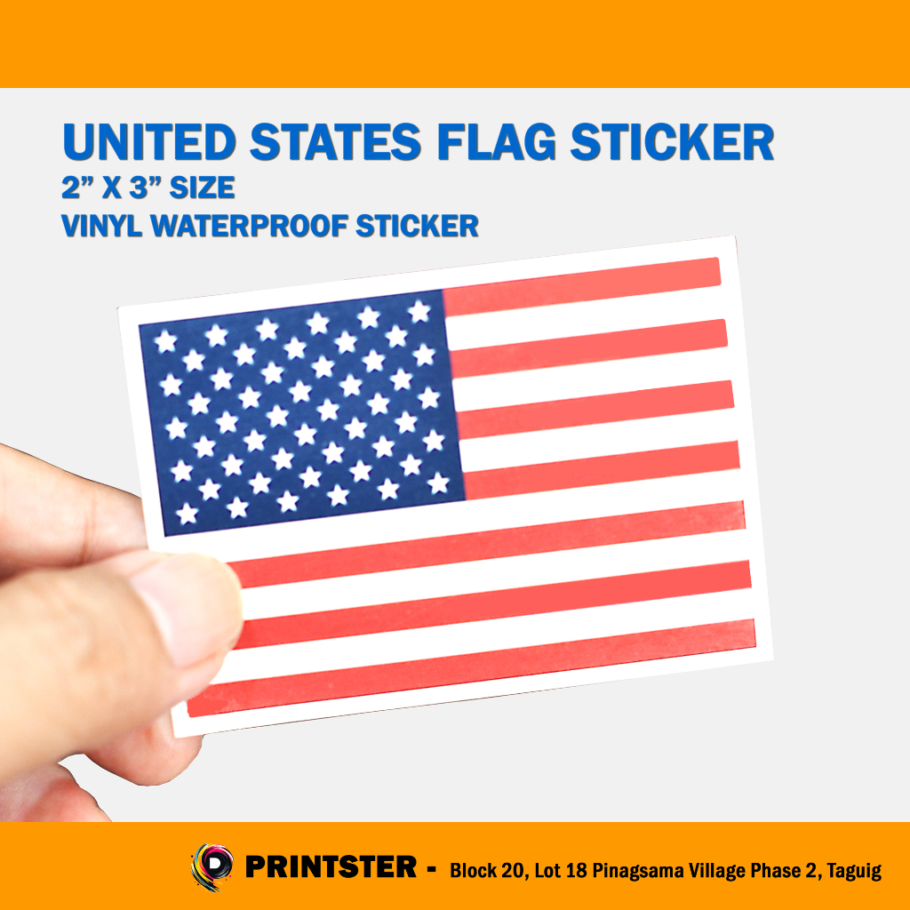 2 Pieces Waterproof Glossy Vinyl USA Flag Sticker With Border | Shopee ...