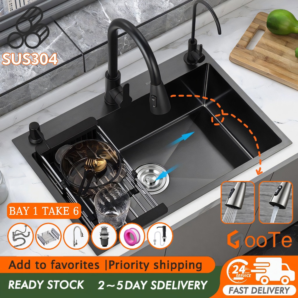 SUS304 Kitchen Sink Thickness Single Double Black & Silver Stainless ...