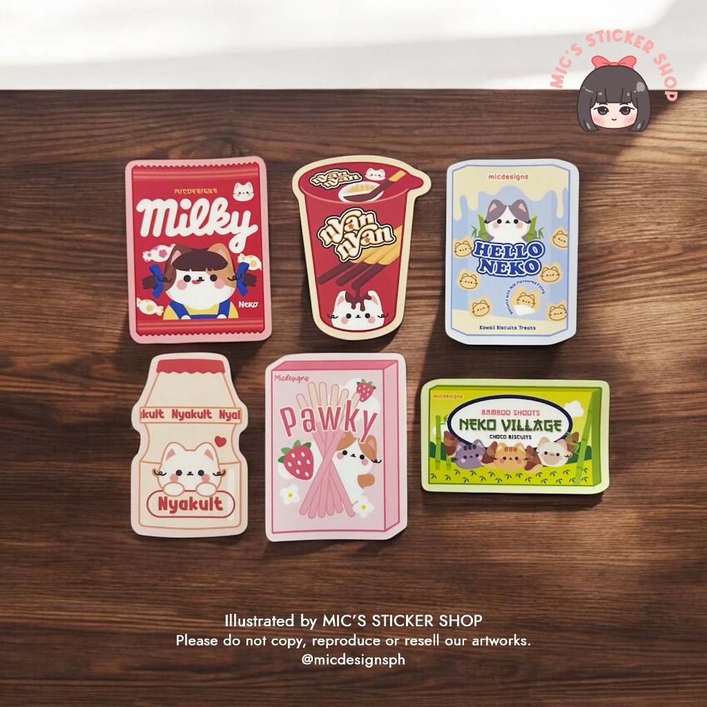 Japanese Snacks Neko Vinyl Sticker Pack (3pcs) | Waterproof Laptop ...