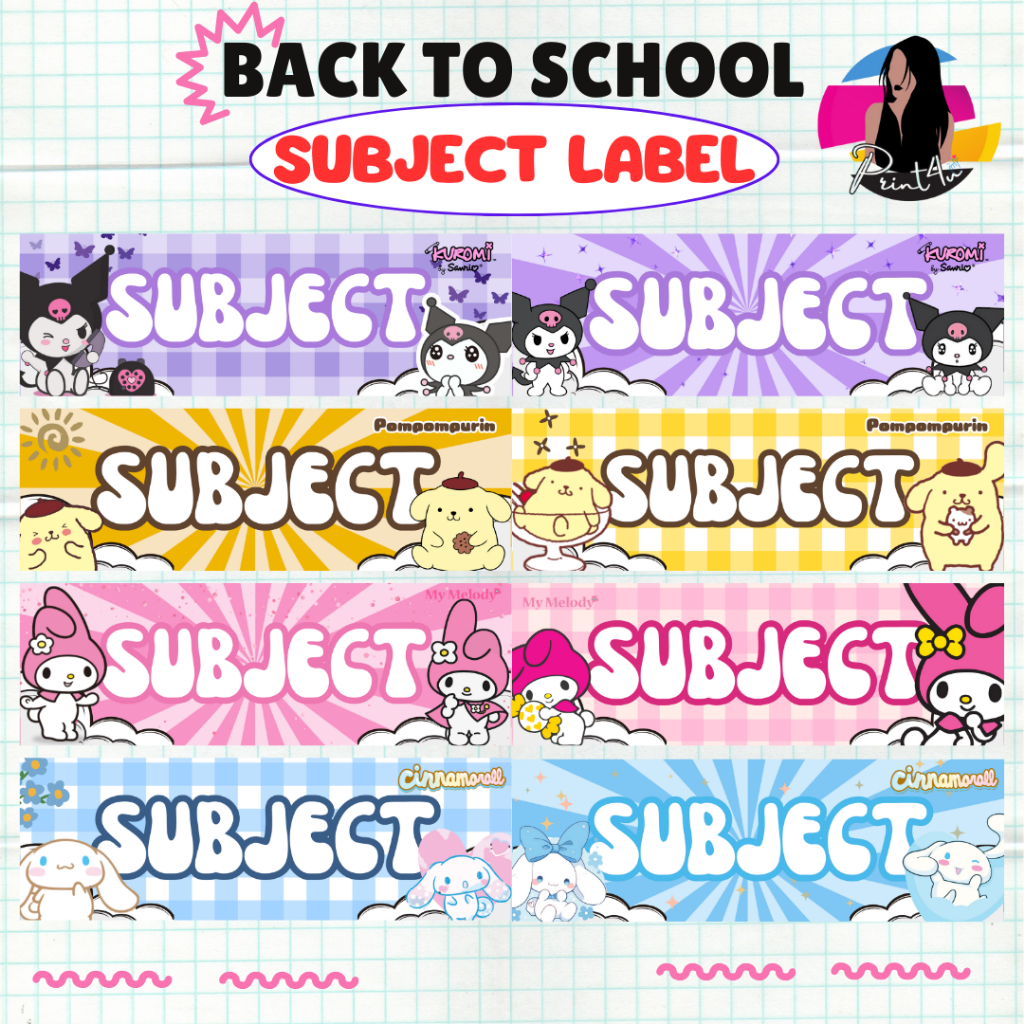 Subject sticker for school notebook Sanrio friends/kuromi/melody/hello ...