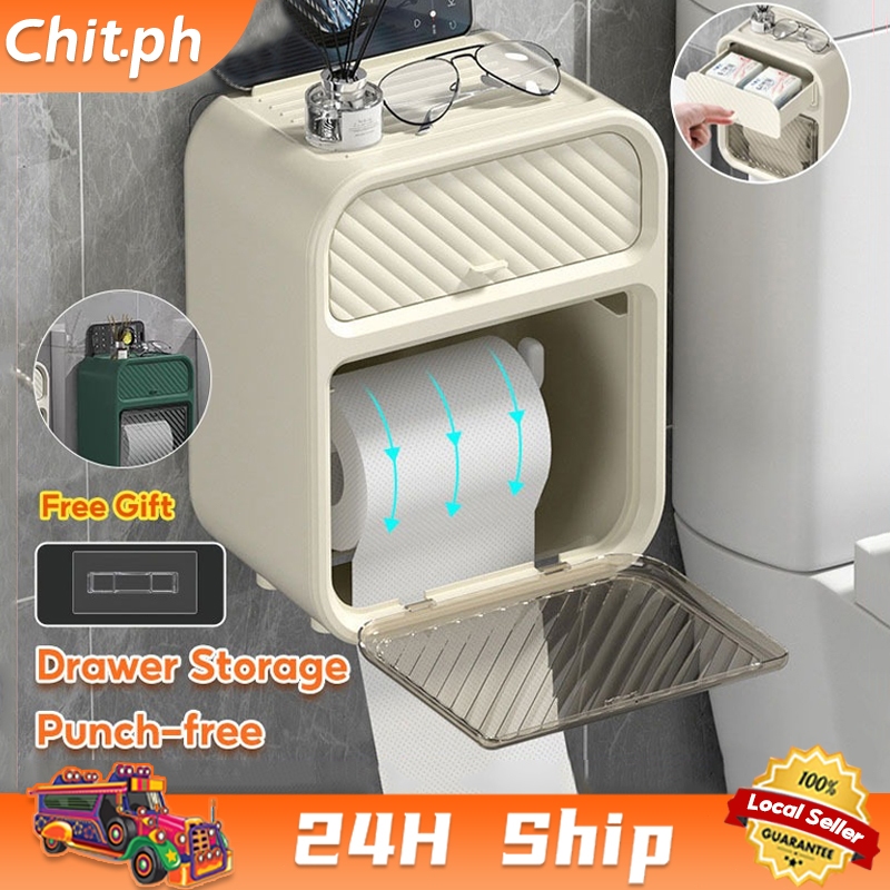 CHIT Toilet Paper Box Punch-Free Wall Mounted Paper Storage Box ...