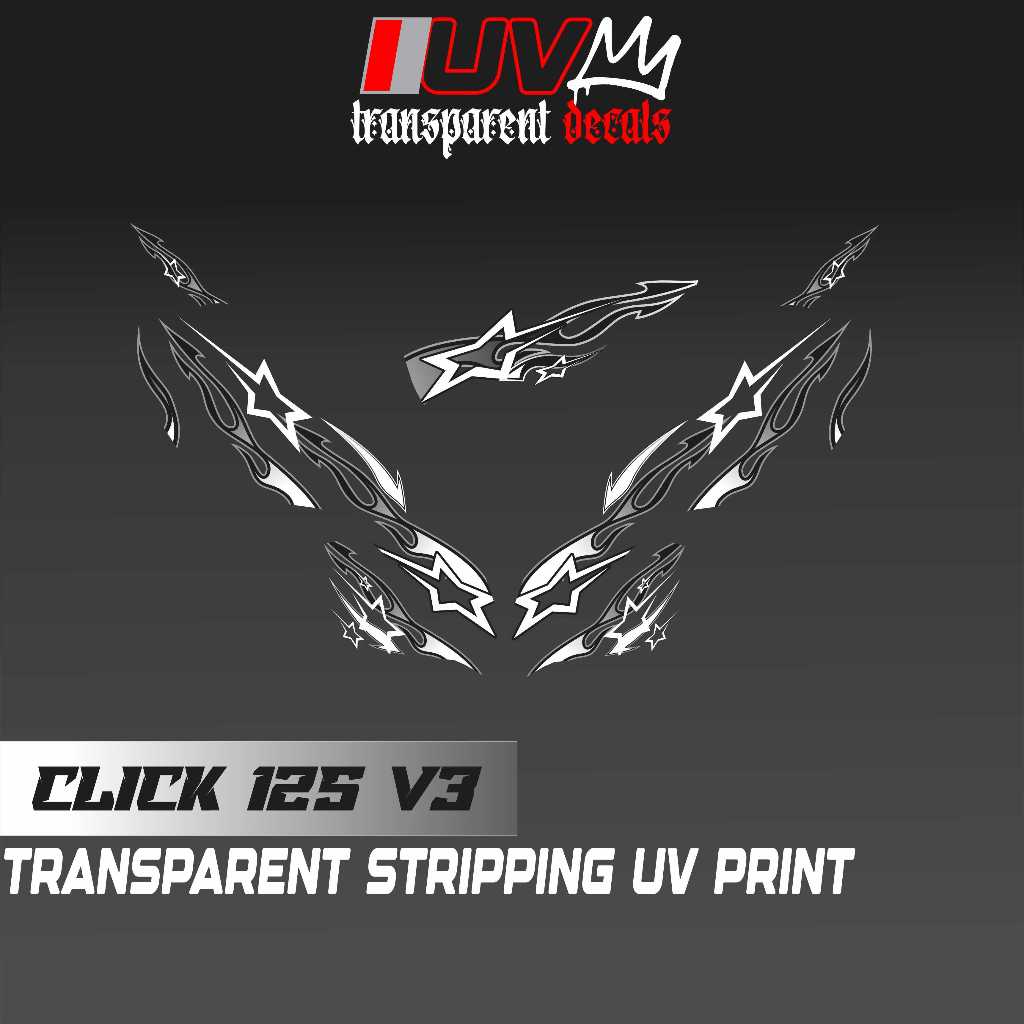 TRANSPARENT UV CLICK 125 V3 RISING STAR DESIGN DECALS | Shopee Philippines