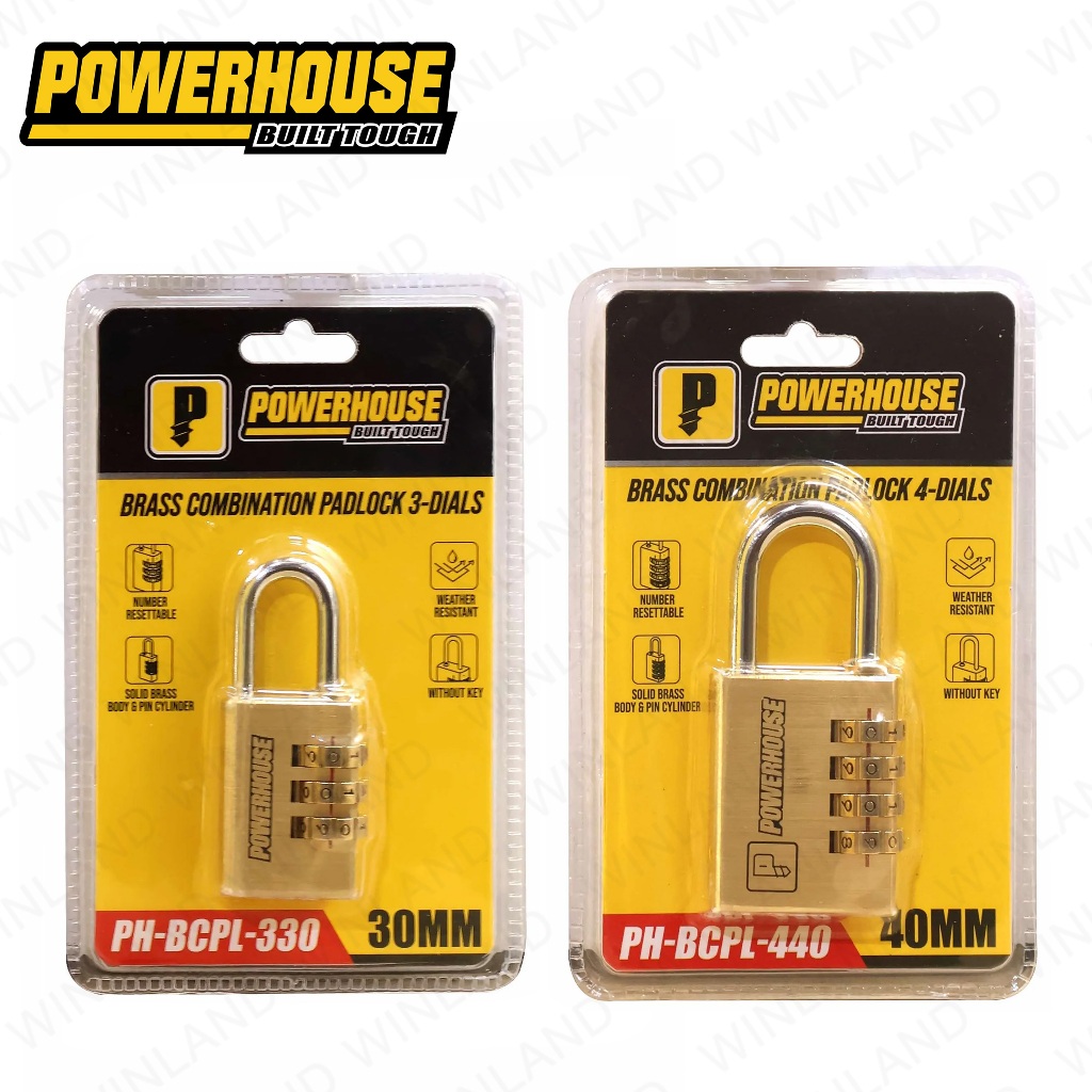 Powerhouse by Winland 30mm Brass Combination Padlock 3Dials w/ Solid Brass|Pin Cylinder PH-BCPL ...