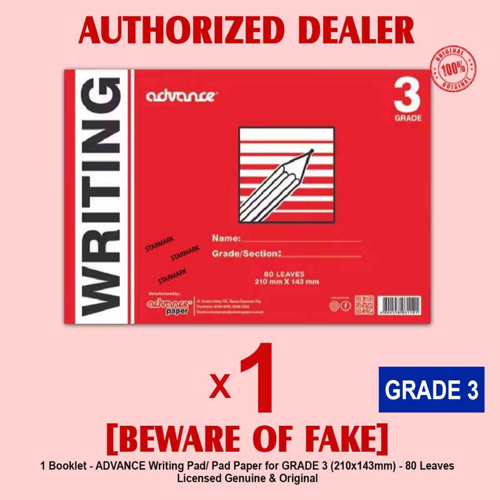 ADVANCE Grade Pad Paper Papers Pads for GRADE 3 - 210x143mm 80 Leaves ...