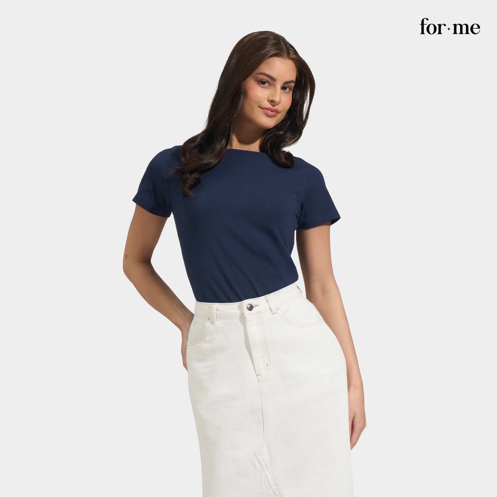 ForMe Cap Sleeves Tee T-Shirt For Women (Midnight Navy/Sand) | Shopee Philippines