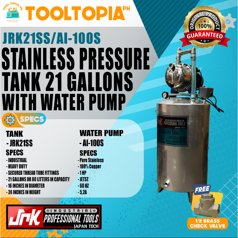 JR Kawasaki Pressure Tank 21SS/AI-100S Water Pump FULLY STAINLESS HIGH ...