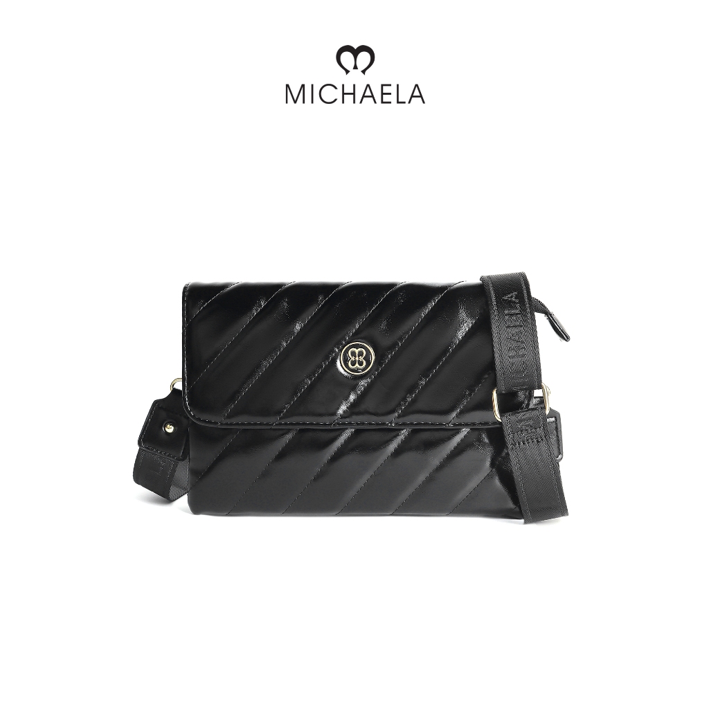 MICHAELA Multi Compartment Sling Bag Oblique Quilte Glossy Crossbody ...