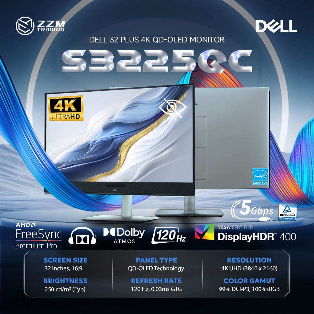 Dell S3225QC 32 Plus 4K QD-OLED Monitor 120Hz HDR Spatial Audio ZZM ...
