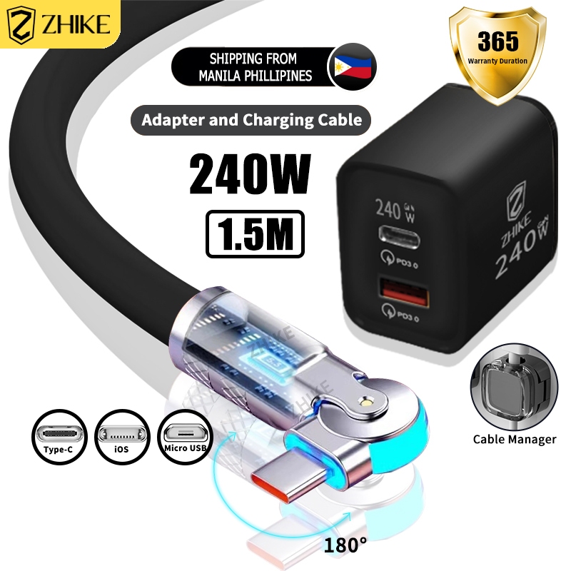 ZHIKE Charger for Android Type C Micro USB Android Rotatable 180 Cable ...