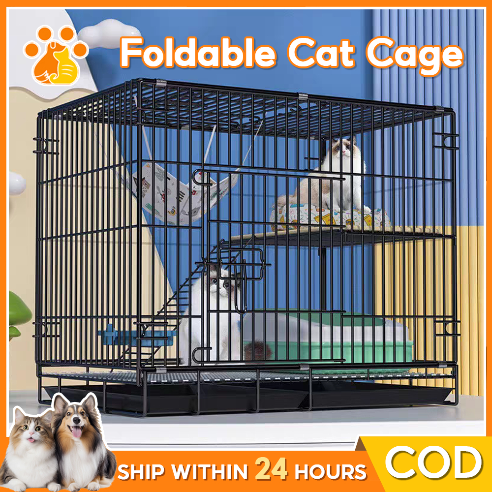 Collapsible Cat Cage 2 Layer Foldable Cage For Cat With Free Poop Tray ...