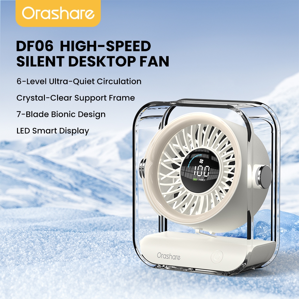 Orashare DF06 Desk Fan 100 Speed Turbo Wind 3000mAh Rechargeable Quiet ...