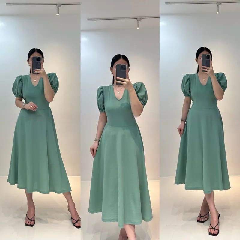 MIDI PUFF DRESS FIT S-XL frame Crepe Fabric | Shopee Philippines