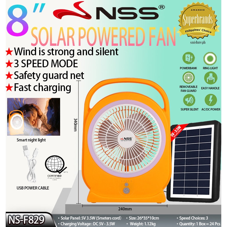 NSS Solar Fan with Panel Rechargeable Solar Powered Fan Electric Solar ...