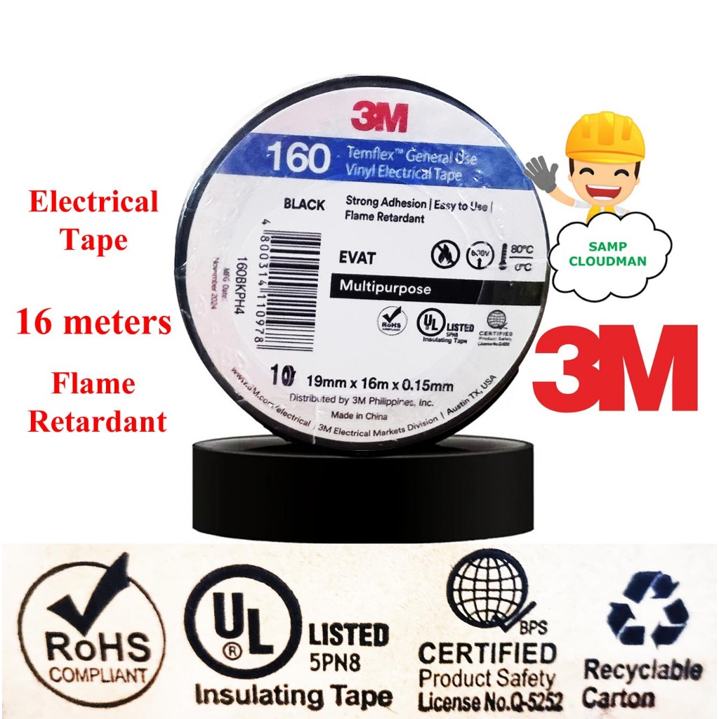 3M Temflex 160 Electrical Tape Flame Retardant 16 Meters 19mm x 16M x 0 ...