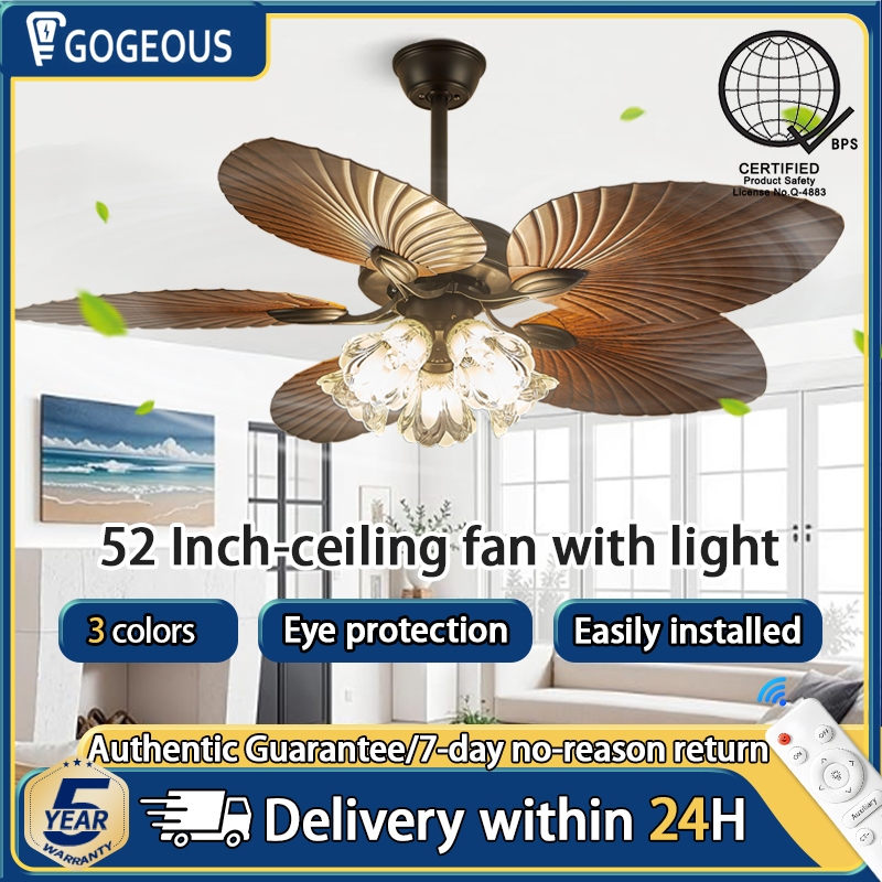 Gogeous Fan with lights and Remote Control Banana Leaf Shape 5 Blades 5 ...
