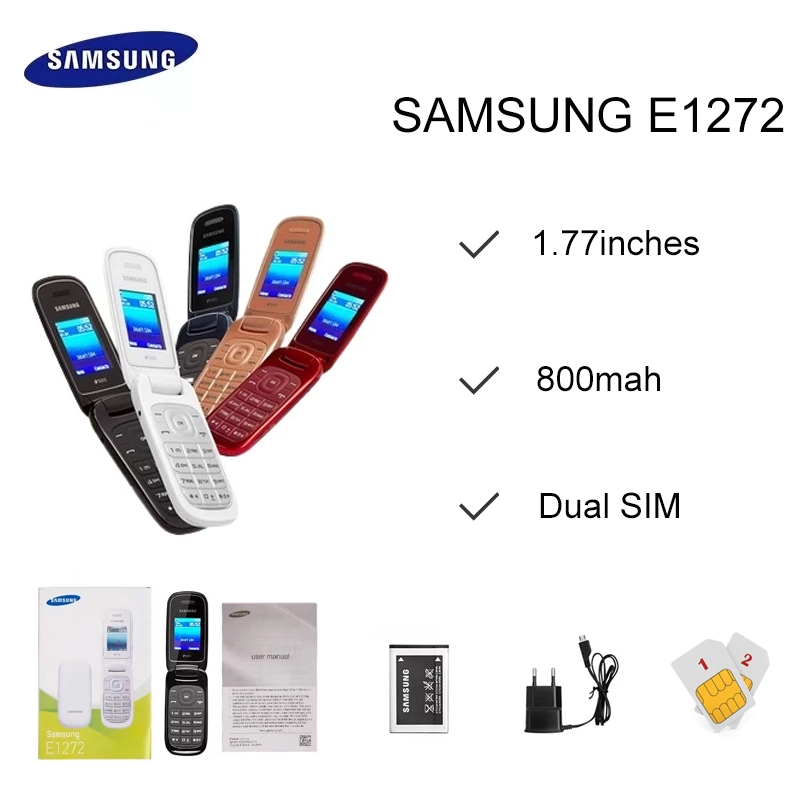 Original SAM E1272 Flip Phone GSM 2G Keypad Button Dual SIM Card Basic ...