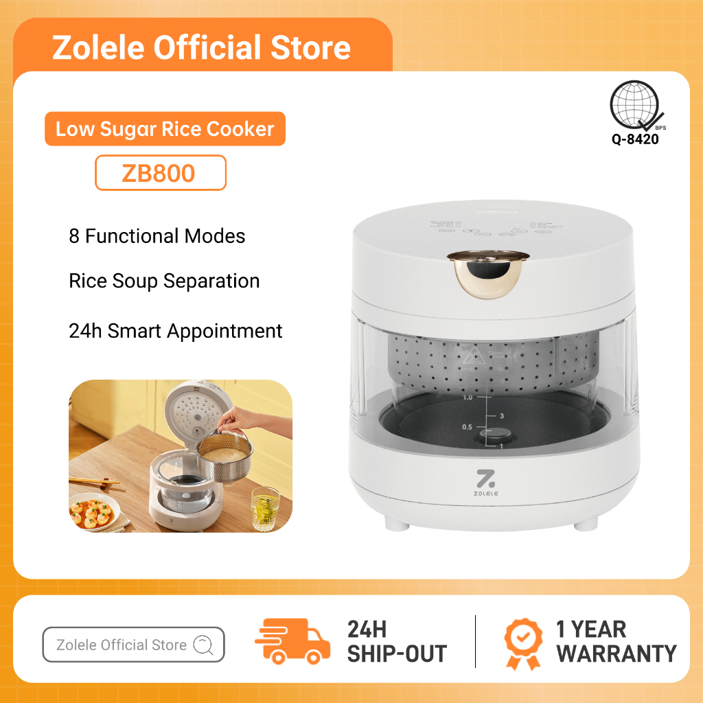 ZOLELE ZB800 Visual Low Sugar Rice Cooker 8 Customized Functions LCD Display 24hrs Preset Timer ...
