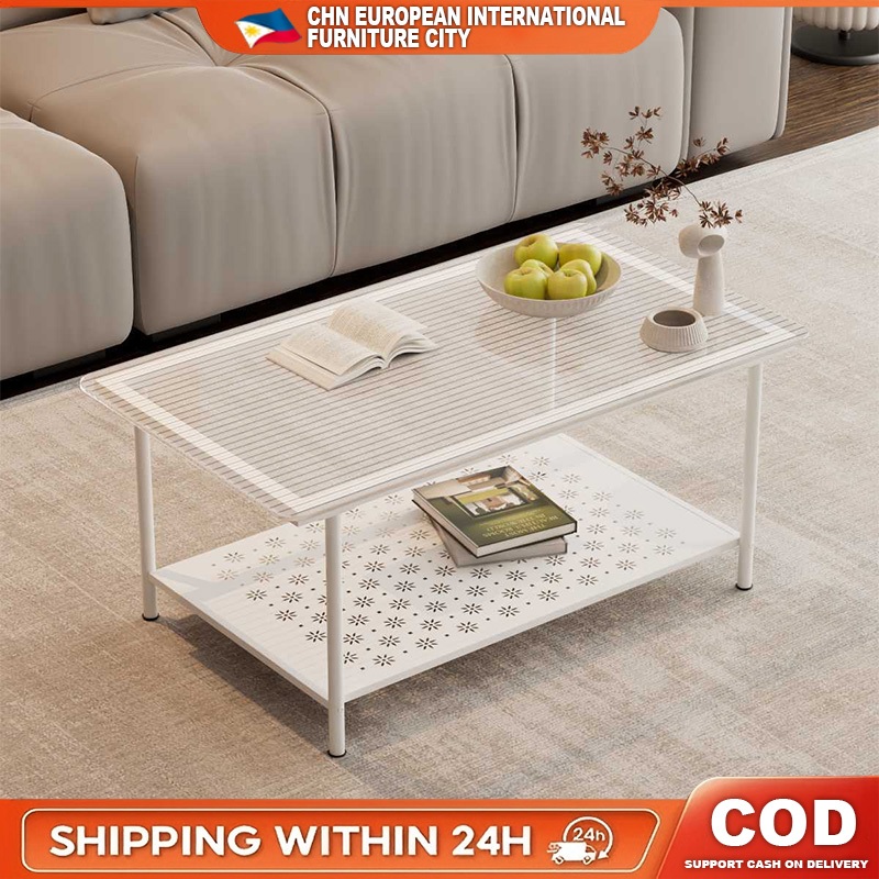 Double layered glass table living room coffee table bedroom storage ...