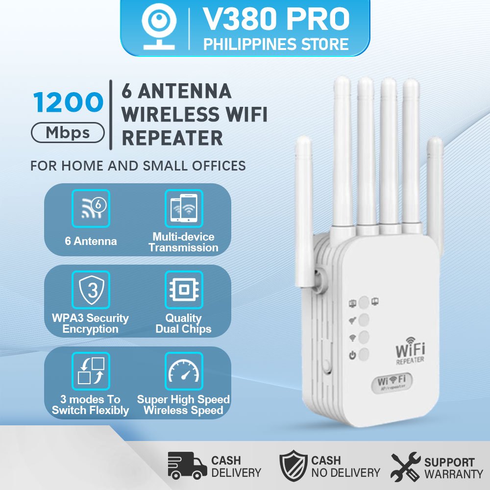 V380 PRO 1200Mbps 2.4G/5G 6 Antennas WiFi Repeater Wireless Internet ...