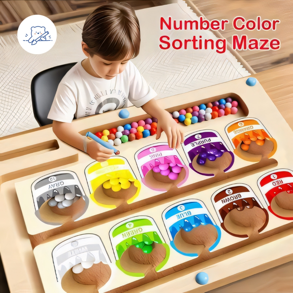Early Education Toys Magnetic Number Color Sorting Maze Board Wooden ...