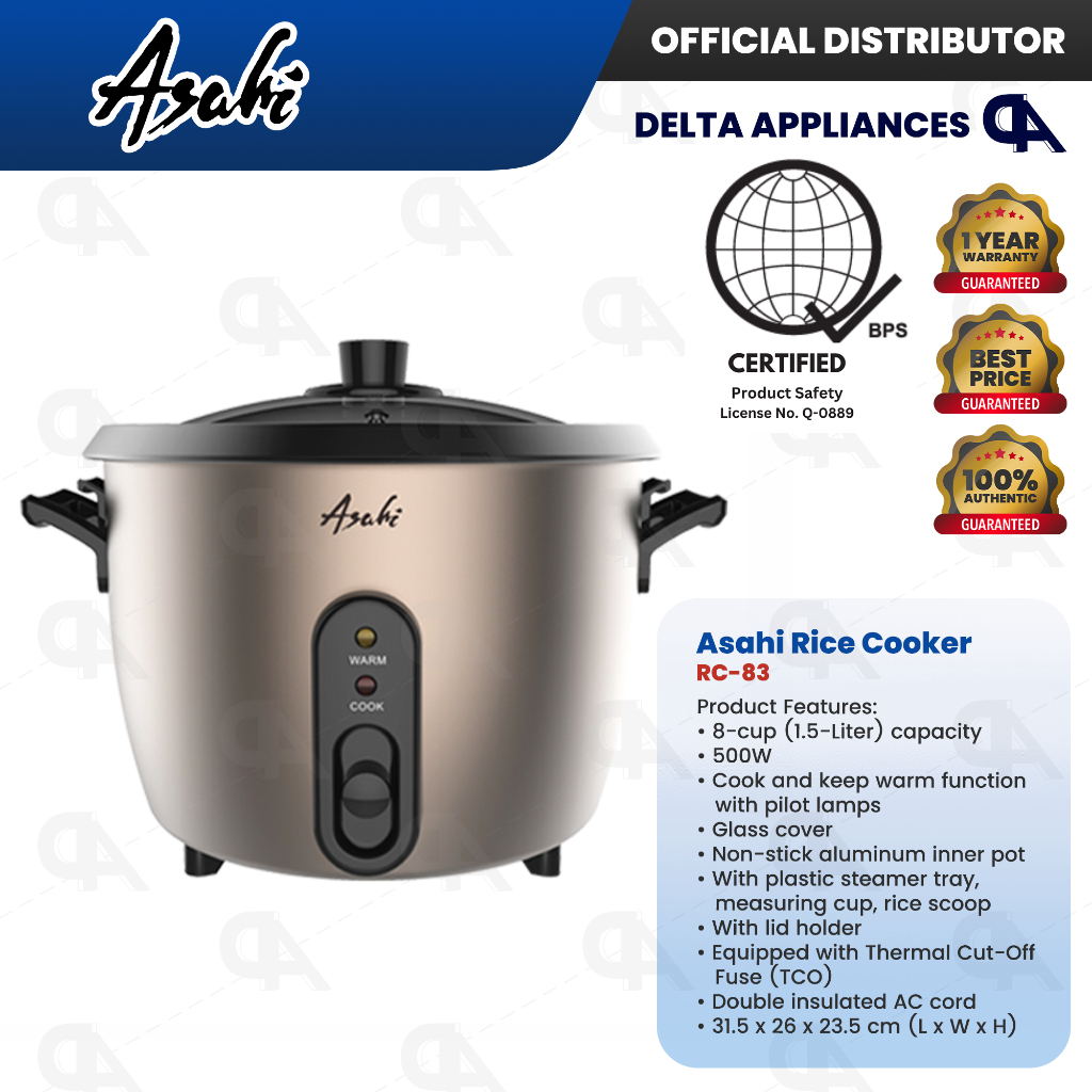 Asahi Rice Cooker 8 Cups Metallic Original w/ 1 Year Warranty RC 83 ...