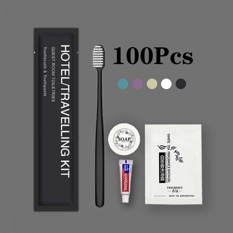 100 Sets Guest Kit Hotel Supplies 5 in 1 Toothpaste Toothbrush Soap ...