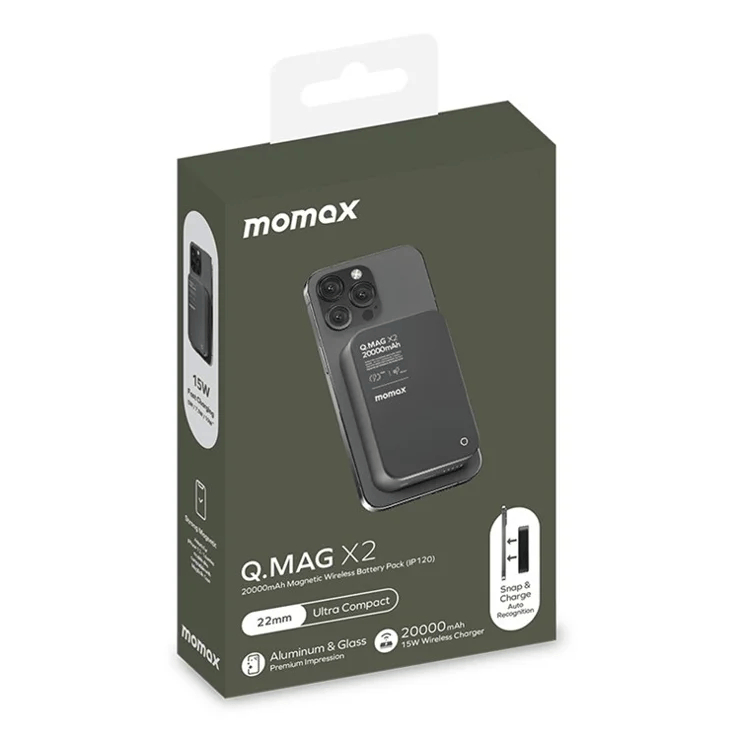 MOMAX Q.MAG X2 20000 MAH MAGNETIC WIRELESS POWERBANK (IP120) BLACK ...