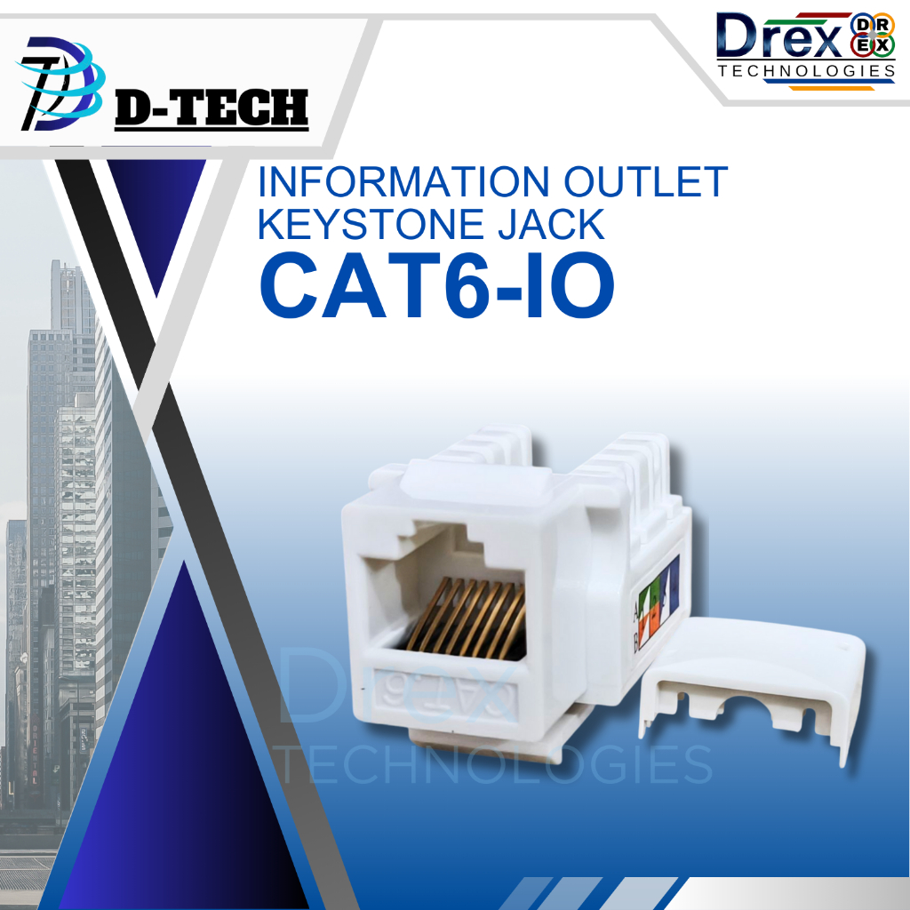 D-Tech Cat6 Rj45 Information Outlet Keystone Jack White 90 Degree ...