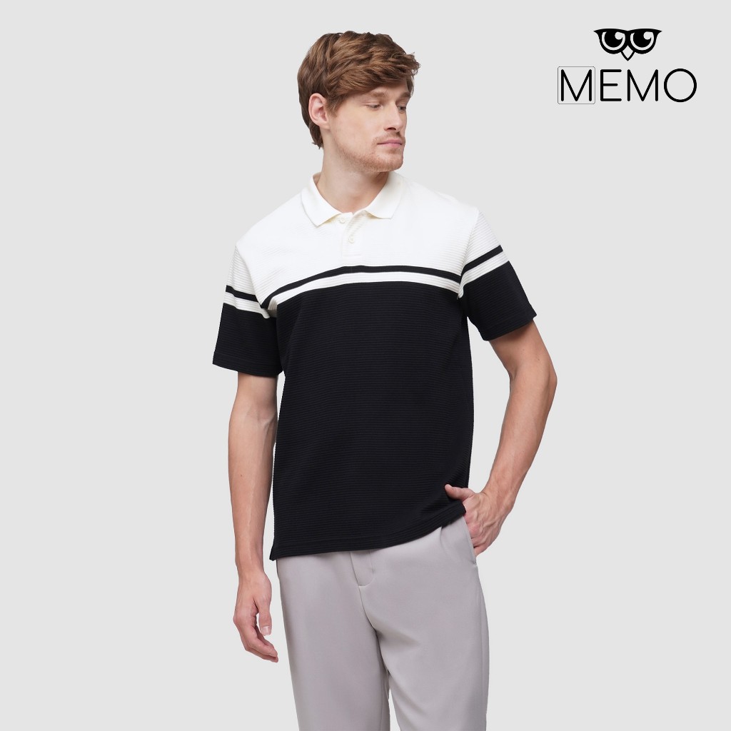 Memo Color Blocking Textured Polo For Men (Black) | Shopee Philippines