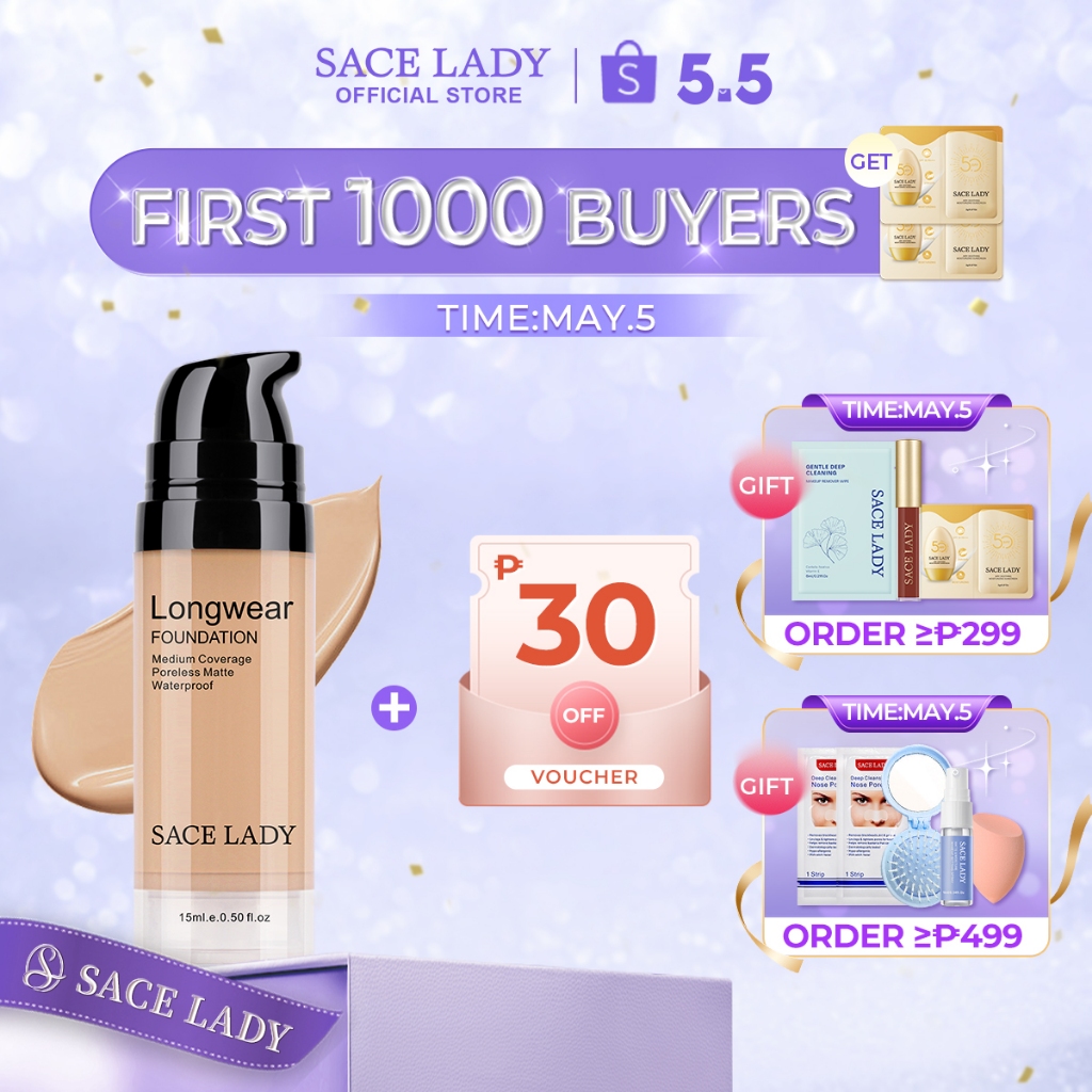 SACE LADY Waterproof Foundation Full Cover Matte Poreless Finish Liquid ...