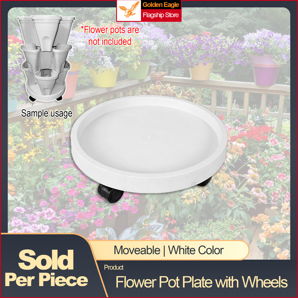 Movable Flower Pot Plate with Wheels White Indoor Outdoor Plant Pot ...