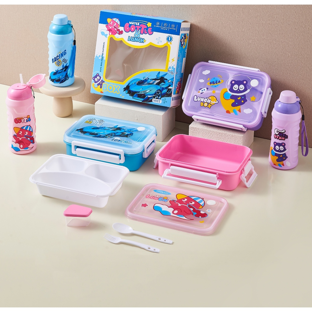 2 in 1 Cartoon Lunch Box with Water Bottle For Kid Baunan Portable ...