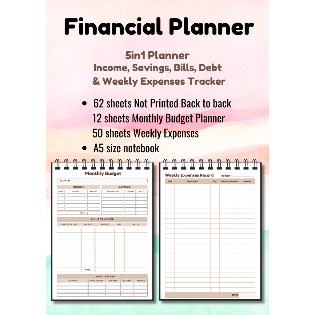 Financial Planner Monthly Budget Expenses Monitoring with Saving, Debt ...