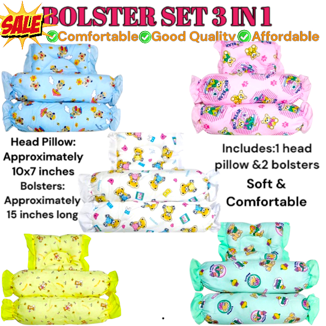 COD 3-pcs Baby Head Pillow Bolster Bolsters Hotdog Unan Set | Shopee ...