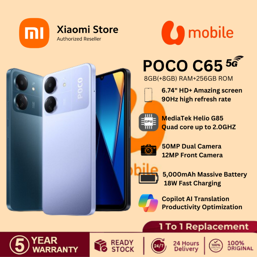 Xiaomi POCO C65 5G Smartphone | 8GB+256GB | MediaTek Helio G85 | 6.74" 90Hz Display | Shopee ...