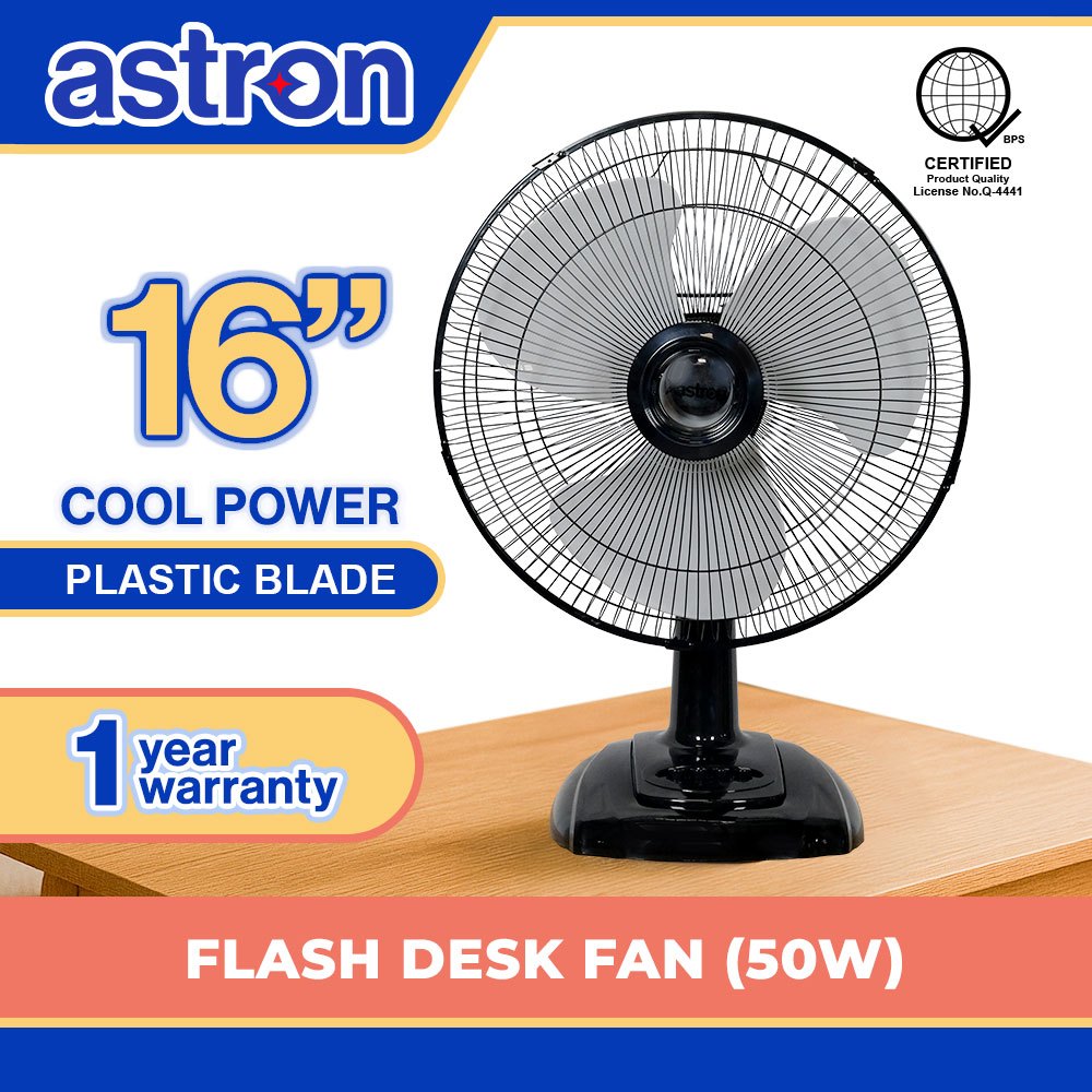 Astron FLASH 16'' Electric Desk Fan - Black | Strong Airflow | Powerful ...