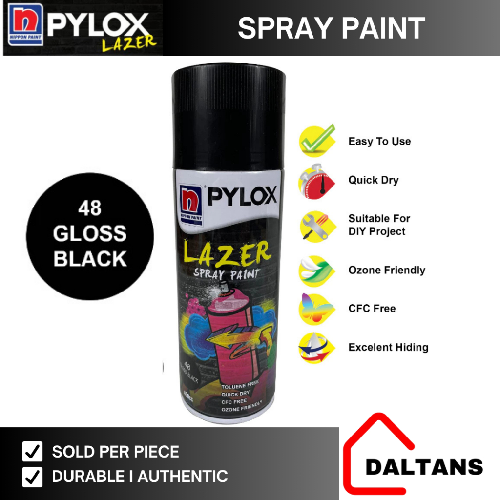 PYLOX #48 GLOSS BLACK ORIGINAL LAZER SPRAY PAINT 400CC | Shopee Philippines