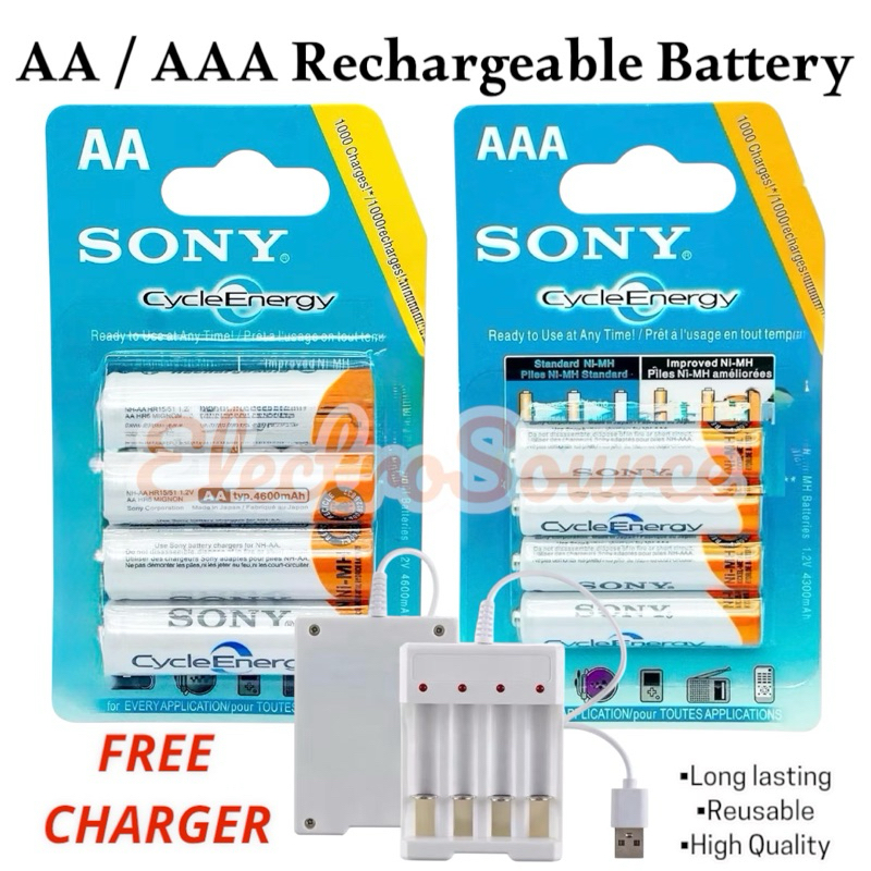 Rechargeable AA/AAA Battery Set (4-Pack) with Fast Charger– Reliable 1 ...