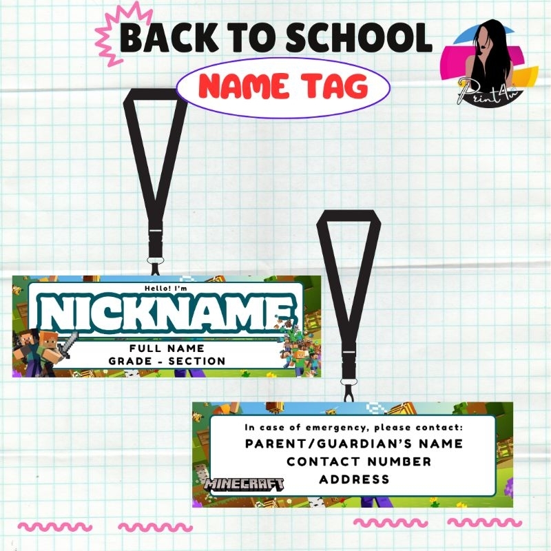 Name Tag Minecraft Laminated - Nameplate for students Back to school ...