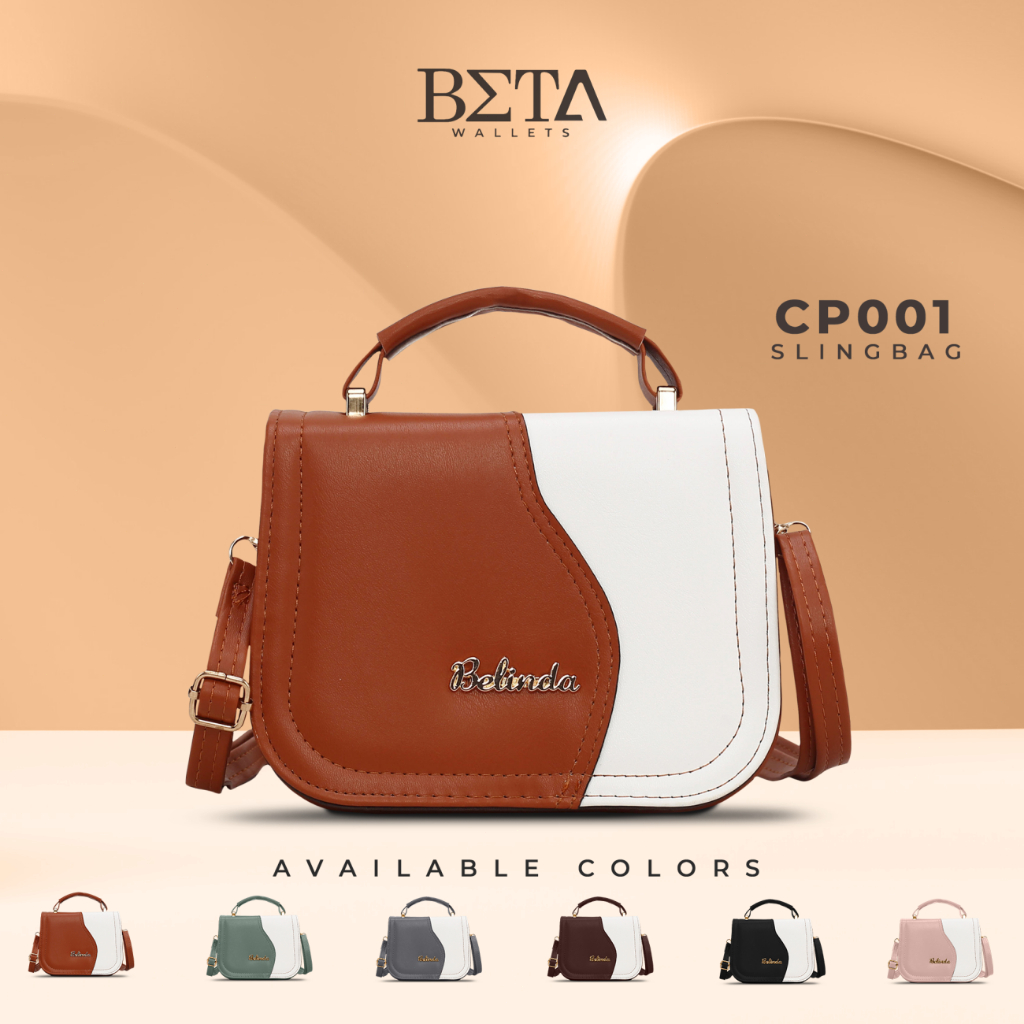 BETA Sling Bag For Woman PU Leather Handbag Two Tone Mini Cute Korean ...