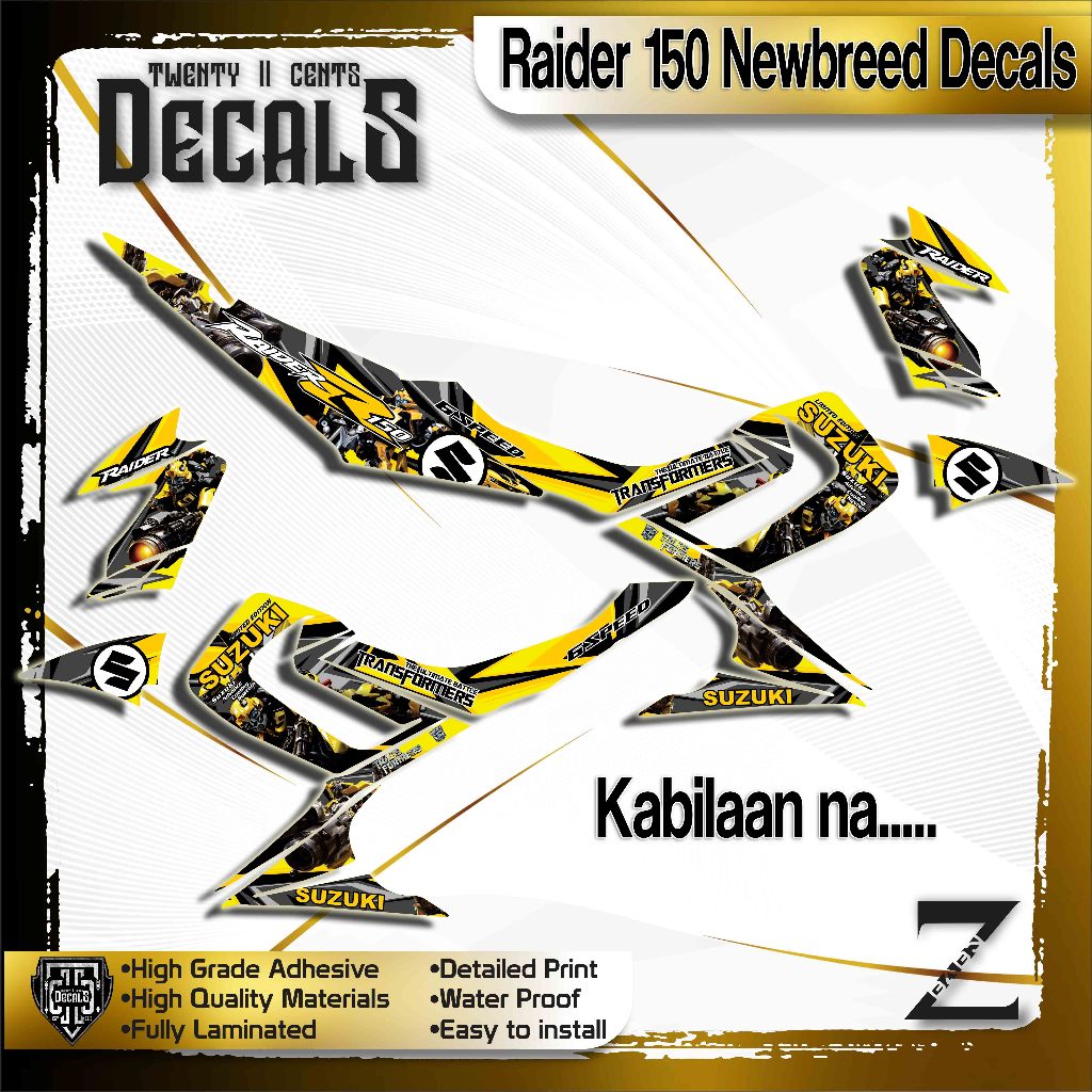 Suzuki raider 150 newbreed Decals water-proof Stickers yellow ...
