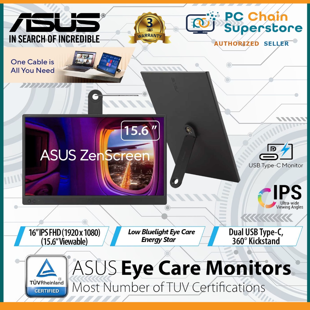 ASUS ZenScreen MB169CK Portable USB Monitor - 16" Full HD IPS Dual USB ...