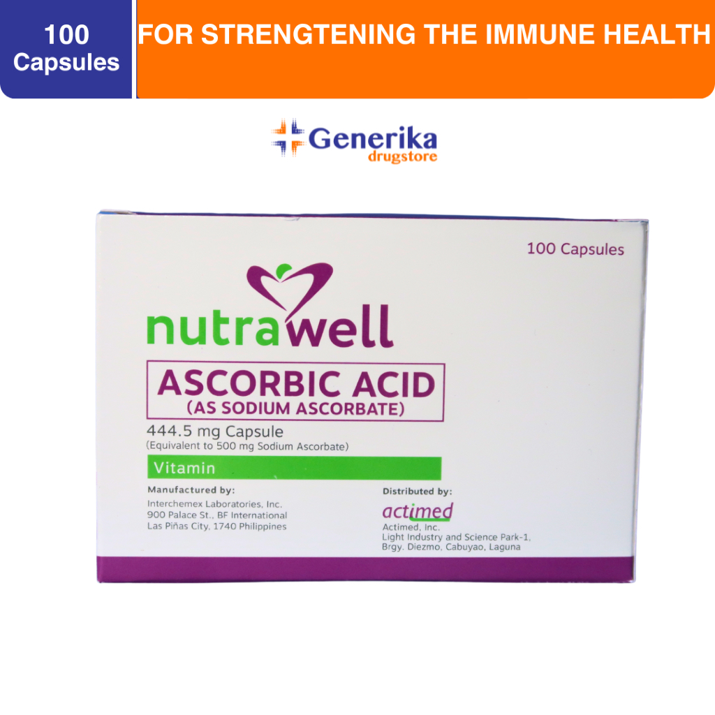 Nutrawell Ascorbic Acid (as Sodium Ascorbate) Capsule 444.5mg- Pack of ...
