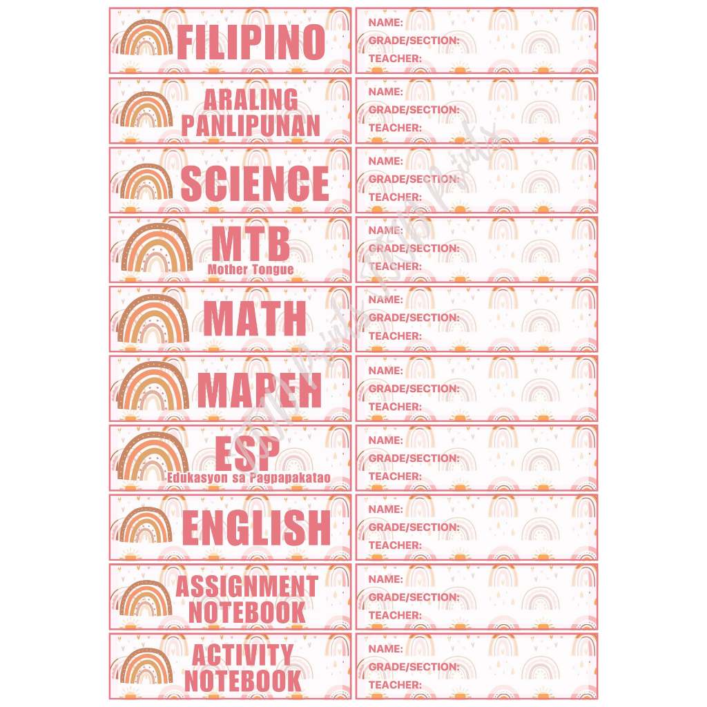 Personalized subject & name label sticker for school |Batch 2 | Shopee ...