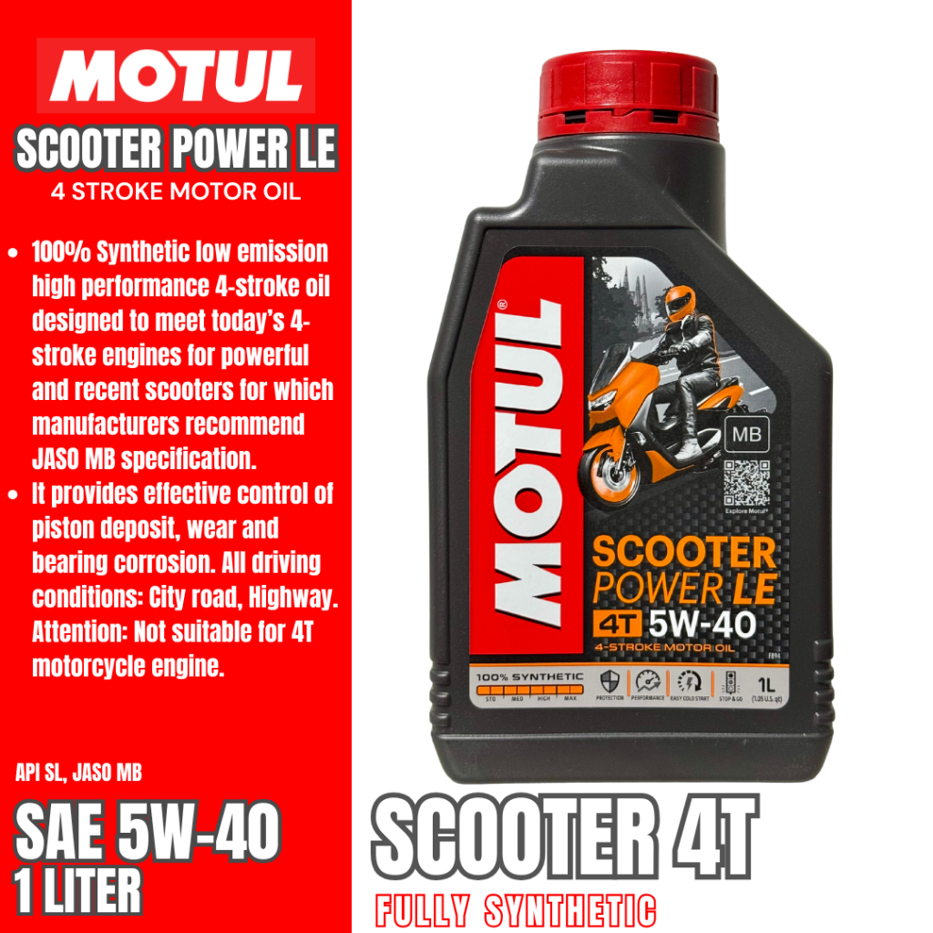 MOTUL Scooter Power LE | 4T Motor Oil | Fully Synthetic Oil 5W-40 ...