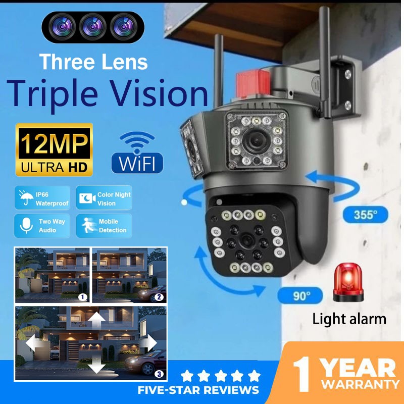 Three Lens Three Screens CCTV Camera 4G SIM/WIFI No Wifi Need Outdoor ...