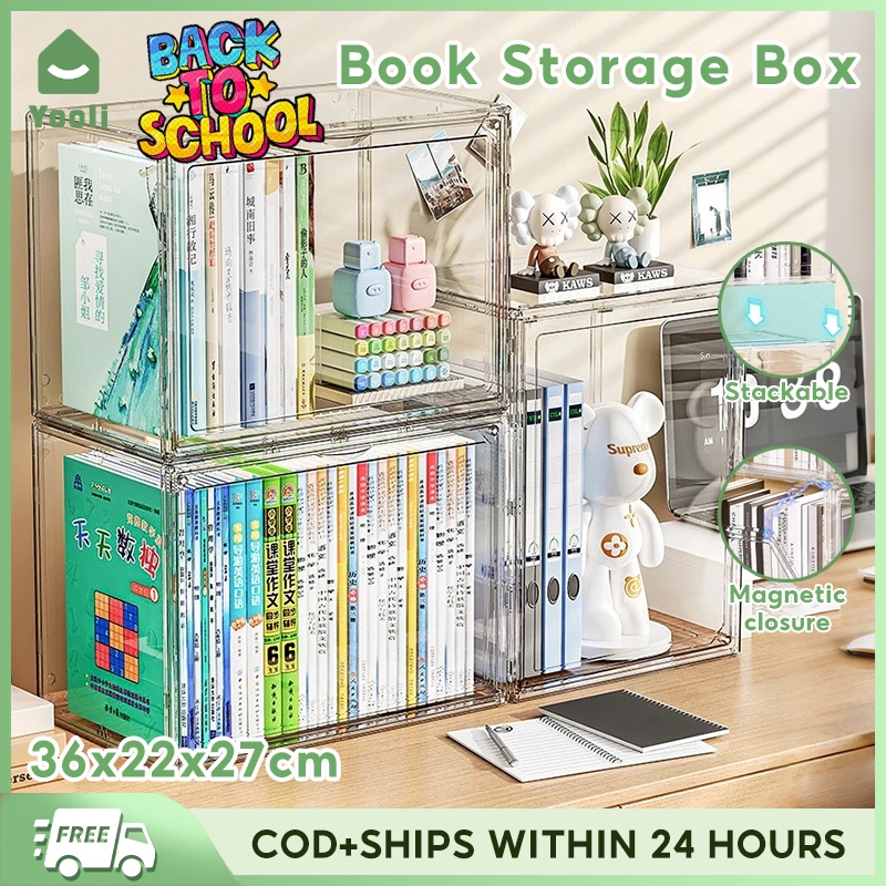 Yooli Acrylic Book Storage Box Transparent Dust-proof Bookshelf School ...