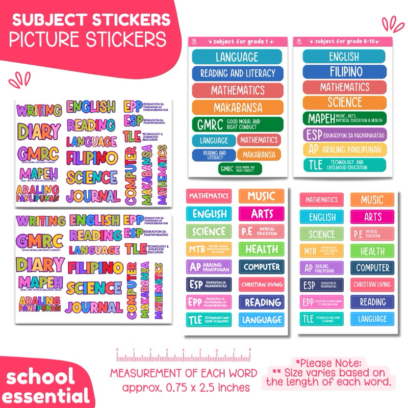 Subject Sticker for Grade 1-10 | Stickers for Notebook | Subject ...
